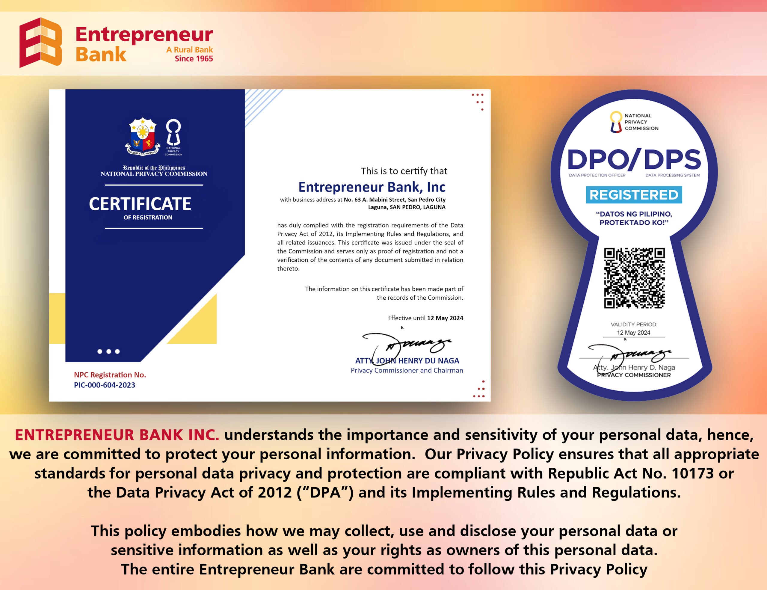 DATA PRIVACY STATEMENT – Entrepreneur Bank